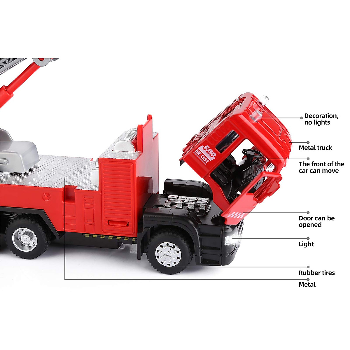 haomsj Metal Micro Fire Truck Extending Rescue Rotating Ladder Toy Truck for Boys 3 4 5 6 7 Year Old（Ladder Truck）