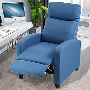 Dkeli Recliner Chair for Living Room Padded Wide Seat Sofa Fabric Massage Reclining Chair with Footrest & Backrest, Wingback Heavy Duty Modern Single Sofa Home Theater Seating Easy Lounge, Blue