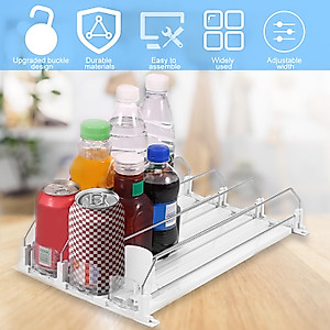 Protoiya Drink Organizer for Fridge, Self-Sliding Soda Can Dispenser with Locking Design, 3 Rows Fridge Drink Dispenser Holds up to 25+ Cans, Adjustable Width for Pantry/Vending Machine