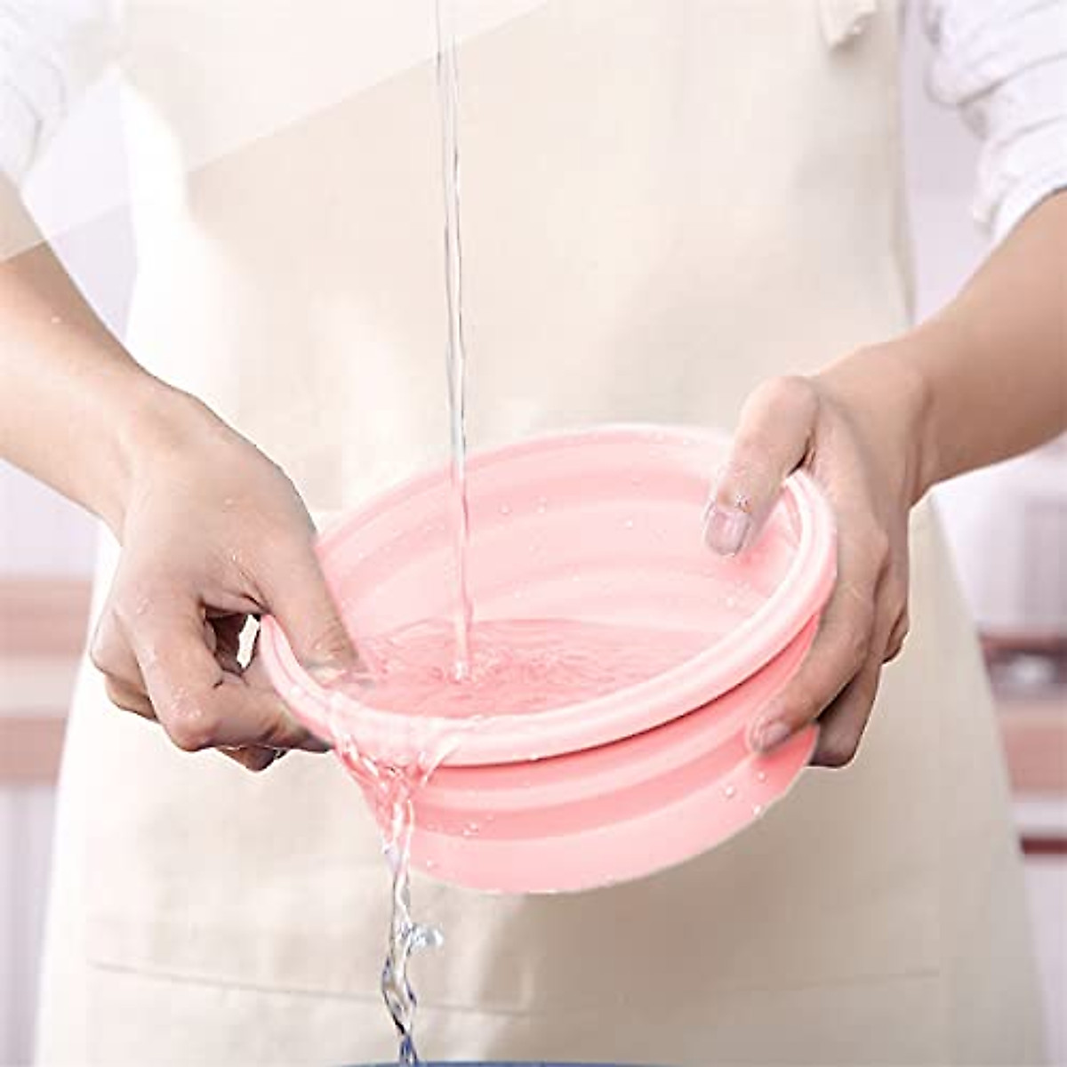 Collapsible Bowls Pink Kitchen Accessories Silicone Food Storage Meal Prep Containers with Lids Airtight Reusable for Camping Flat Box Stacks, BPA Free, Cute Freezer Microwavable Travel Food Container