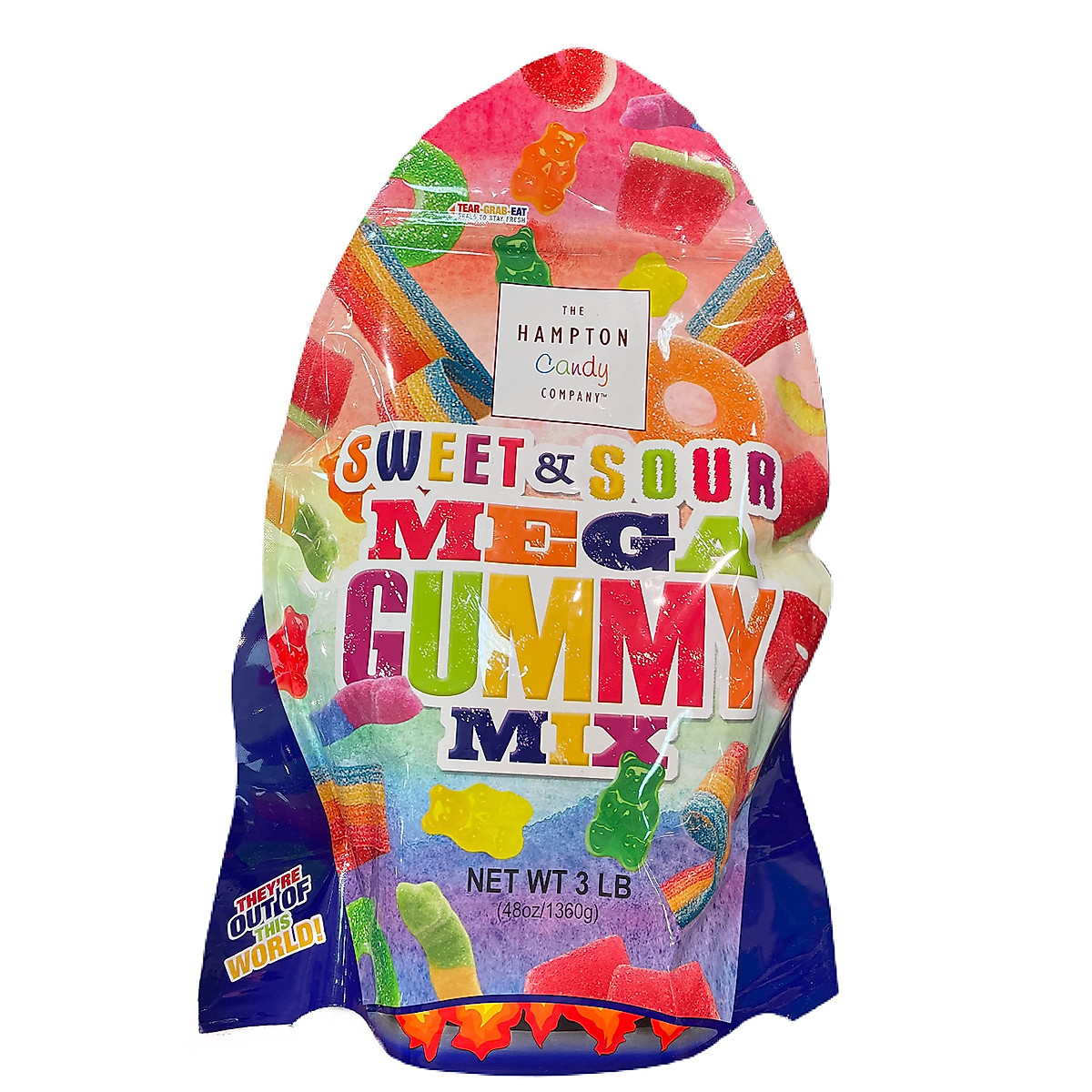 THC The Hampton Candy Company, Sweet & Sour Mega Gummy Mix, Resealable Bag, Assorted, 3 lb, 48 Oz