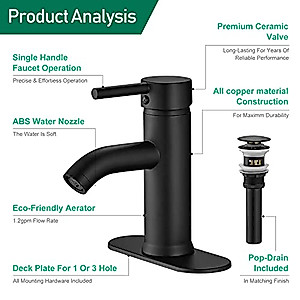 Black Bathroom Faucet Single Handle Bathroom Sink Faucet with Pop-up Drain Rv Lavatory Vessel Faucet Basin Mixer Tap with Deck Plate