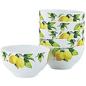 Reston Lloyd Fresh Lemons, 6pc Melamine Cereal/Soup Bowl Set, white, lemon, green, 2 cups