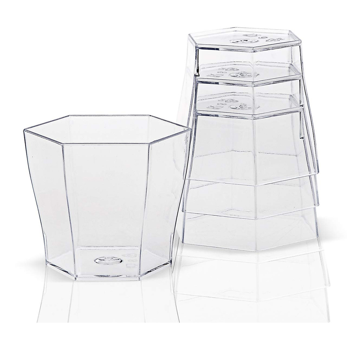 Lawei 100 pack 2 oz Plastic Dessert Cups with 100 Plastic Spoons - Hexagonal Mini Bowl Disposable Bowls for Chocolate Desserts, Appetizers, Dessert Samplers, Dessert Shot Glasses & More