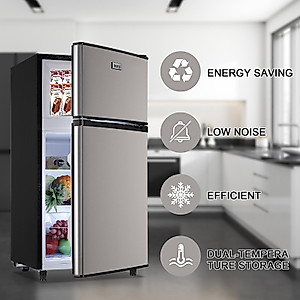 WANAI Compact Refrigerator 3.5 Cu.ft Mini Fridge with Freezer, Small Refrigerator with 7 TEMP Modes, Energy Saving, Low Noise for Bedroom, Dorm, Office, Apartment, Sliver