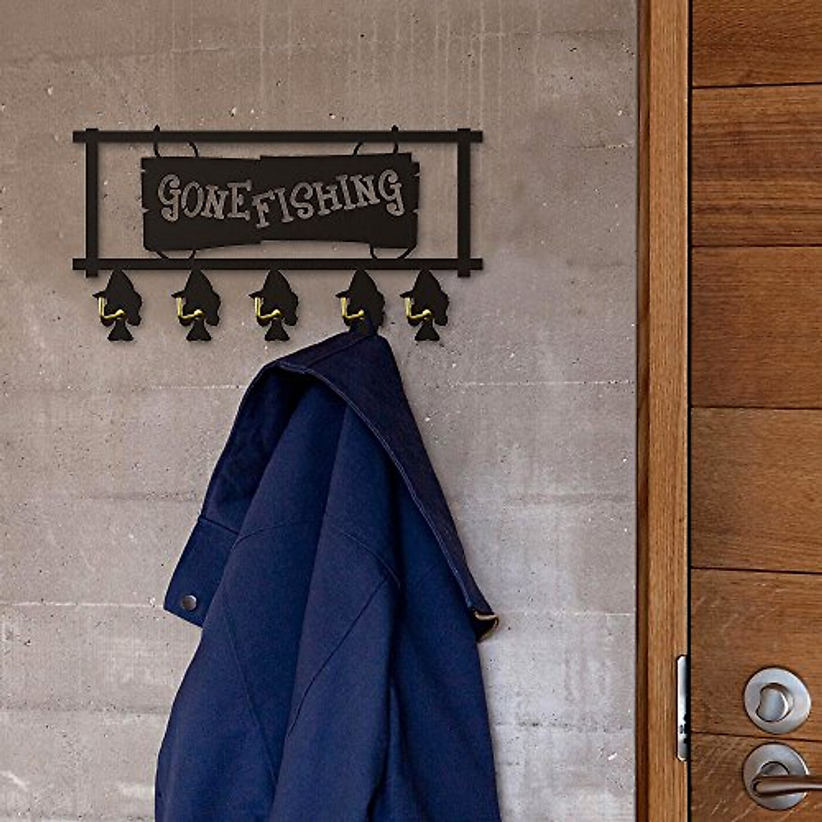 The Geeky Days Go Fishing Wood Coat Hook Creative Fishing Art Decor Wall Mounted Hanger Hooks for Bathroom Living Room Unique Gift for Fishmen