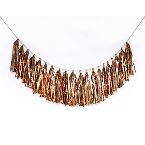 20 pcs Shiny Paper Tassels Fringe Banner, DIY Kit Party Metallic Foil Hanging Garland, Table Decor, Party Wall Backdrop Decorations, for Bachelorette Wedding Christmas Halloween New Year (Rose Gold)