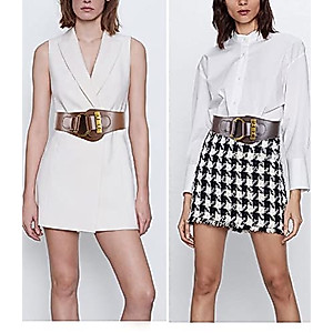 Toptim Womens Elastic Waist Belt Vintage Leather Wide Waistband (Waist 25-35", Black)