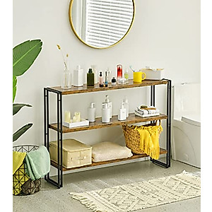 Bookshelf,3-Tier Open Bookcase,Rustic Wood and Metal Industrial Display Book Shelves Home Office,Bedroom Standing Shelf Unit,Horizontal Kitchen Shelf Organizer,Bathroom Storage Rack Mid Century 40in