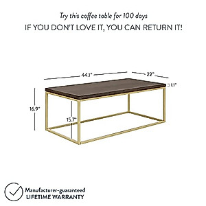 Nathan James Doxa Modern Industrial Coffee Table Wood in with Metal Rectangle Frame, Dark Brown/Gold, 22D x 44W x 17H in
