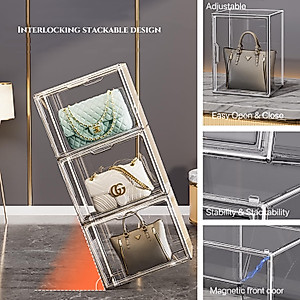 ZLLZUU Clear Stackable Plastic Storage Bins with Lid, Dustproof Book Cosmetic Acrylic Display Cases with Magnetic Door, Large Figures Collectibles Showcase