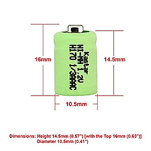 Kastar 3 Pack 1/3 AAA 170mAh Button Top NiMH Battery Replacement for Solar Lights Battery, Outdoor Solar Garden Art Light Battery, 1/3AAA-150NM-NT, GP-17AAAH, GP17AAAH, Sanyo N-50AAA, GP 1/3AAA-170NM