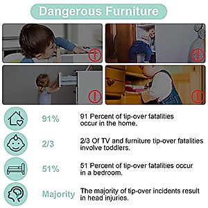 10 Pcs Furniture Anchors, Baby Proofing, Anti-Tip Metal Baby Furniture Straps, Baby Safety Wall Anchor, for Cabinet, Wardrobe, Drawers, Dresser, Bookshelf(400lbs Tension) (Silver)