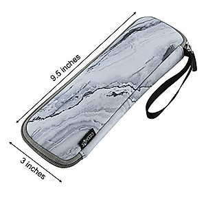 CM Reusable Portable Travel Tableware Carrying Bag Storage Case Cutlery Flatware Organziers for Straw Spoon Fork Chopsticks Utensil Holder (Marble White Pattern)