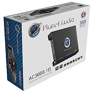 Planet Audio AC3000.1D Anarchy Series Car Audio Amplifier - 3000 High Output, Class D, Monoblock, 1 Ohm, Low Level Inputs, Low Pass Crossover, Mosfet Power Supply, Hook Up To Stereo and Subwoofer