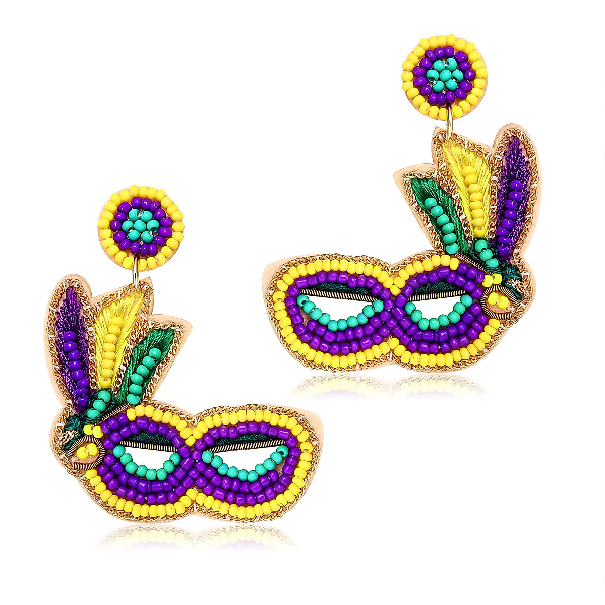 Mardi Gras Beaded Earrings Dangling Festival Boho Mask Llama Seed Bead Dangle Earrings Statement Fun Alpaca Drop Earrings for Women Carnival Parade Party Jewelry
