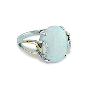 Belantina Heartland By Beverley Mitchell 10K Rose Gold with .925 Sterling Silver Oval Lab Created Opal Cabochon & Diamond Accented Statement Ring (H-I Color, I2-I3 Clarity) - Size 8