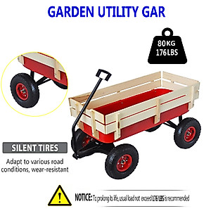TRIPLE TREE Collapsible Folding Wagon, Push Pull Foldable Beach Wagon Cart with All-Terrain Wheels, Heavy Duty Utility Grocery Wagon for Outdoor Camping Garden Sport Shopping,Red+White