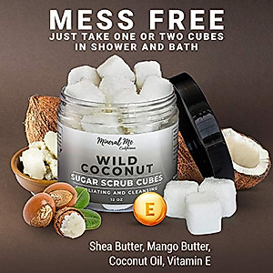 Body Scrub Exfoliator - 12oz COCONUT Sugar scrub cubes w/Mango Butter & Shea butter- Ultra Hydrating & Moisturizing - All Natural & Organic for all body exfoliation- For hands, arms legs, elbow & foot