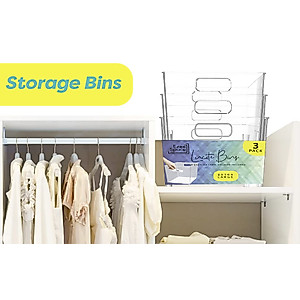 Ezee space Clear Plastic Storage Bins - 3-Pack XL: Acrylic Storage Containers for Kitchen, Home, Office, and Bathroom - 12X12 X7 In. Freezer and Pantry bins for organizing