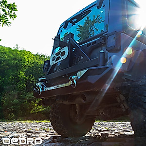 OEDRO Rear Bumper w/Tire Carrier Compatible for 2007-2018 Jeep Wrangler JK & Unlimited JKU, Off Road Full Width Back Bumper w/Hitch Receiver & D-Rings & Reflective Armor