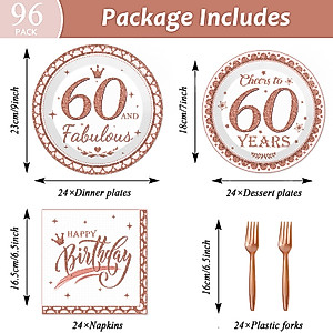 Wiooffen 60th Birthday Decorations for Woman 60th Birthday Paper Plates Napkins Cheers to 60 years Plates 60th Birthday Party Supplies for Women Rose Gold 60th Birthday Decorations Pink Party Supplies
