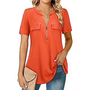 Bulotus Orange Short Sleeve Tunic Top, Casual Summer Fashion 2022, Business Work Shirt, Plus Size, XL