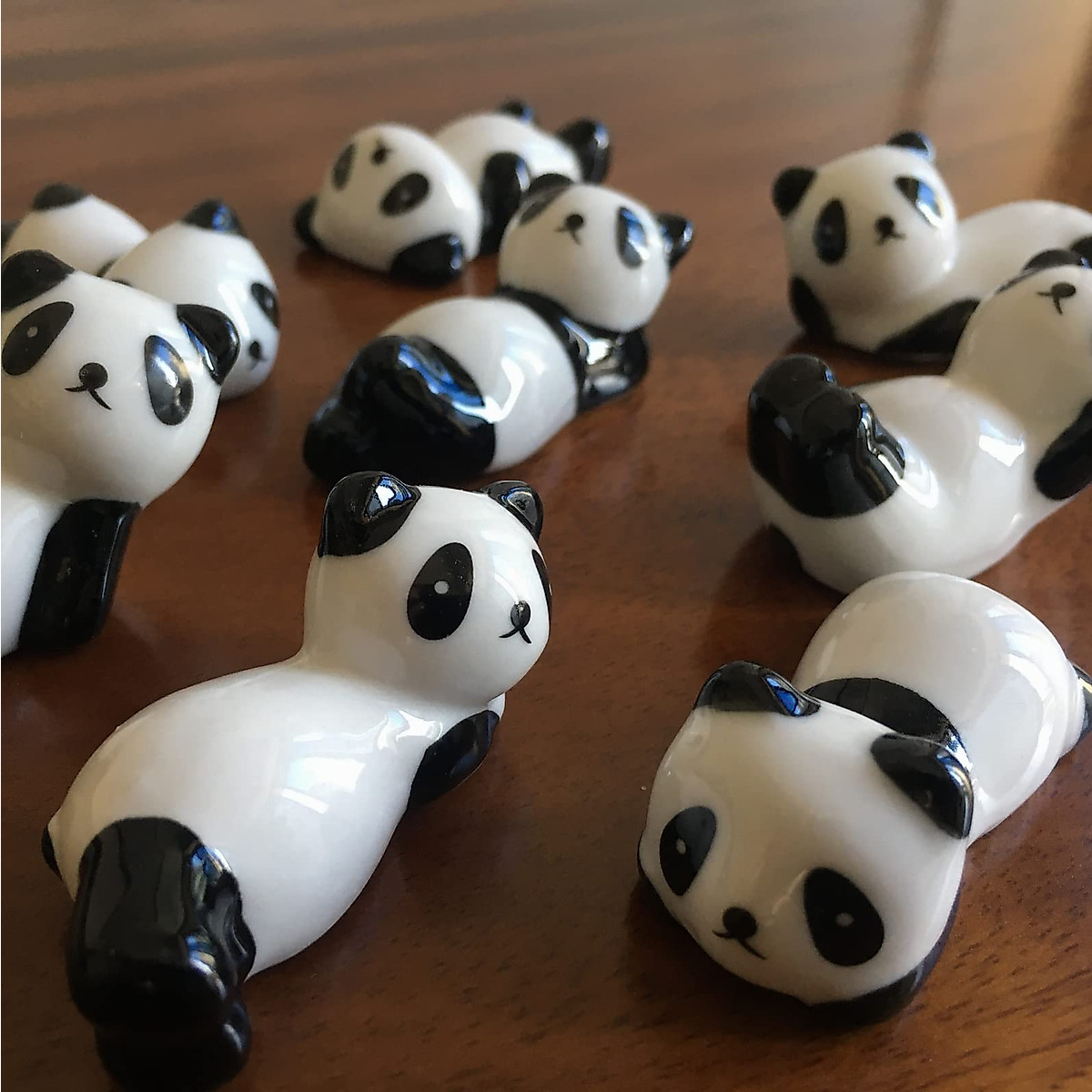 MIUFA Ceramic Cute Panda Chopsticks Rest Stand Holder for Chopsticks, Forks, Spoons, Pen,Gift for Boys Girls (Set of 8pcs)