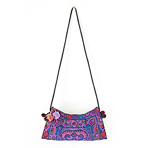 changnoi Purple Bird Hill Tribe Crossbody Bag Hmong Embroidered Thai Fair Trade