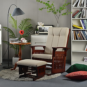 Dvasovio Rustic Glider Chair for Nursery with Ottoman, Resistant Rubber Wood Nursery Glider and Ottoman Sets for Relaxing, Rocking Chair for Living Room Bedroom, Cherry