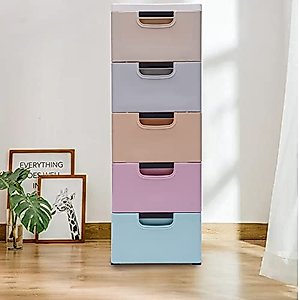 YIYIBYUS Plastic Drawers Dresser Storage Cabinet 5 Drawer Colorful Vertical Clothes Storage Drawer Units with Wheels Stackable Baby Kid Plastic Organizer Chest Closet for Bedroom Living Room