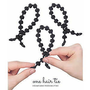 Bunzee Bands - Plush Knit Soft Hair ties - Patented Adjustable Ponytail Holders [2 Count, Black]