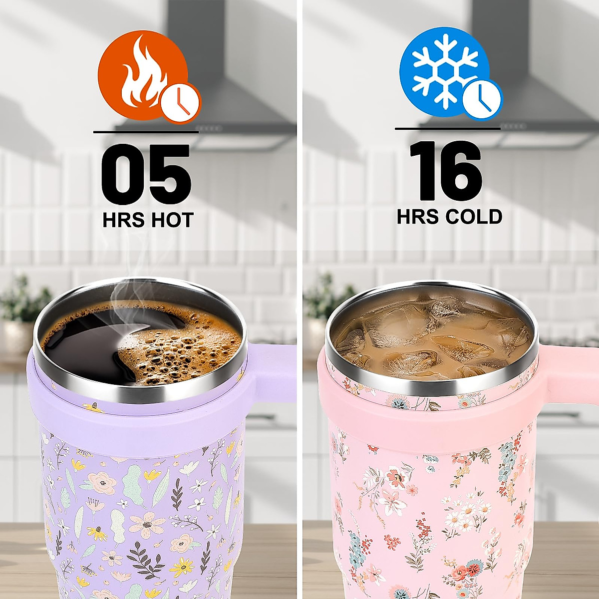 Zenbo 24 oz Insulated Cup with Handle,Silicone Boot,Leak-Proof Lid, Double Wall Vacuum Tumbler-Ideal For Cold/Hot Drinks,Travel Coffee Mug