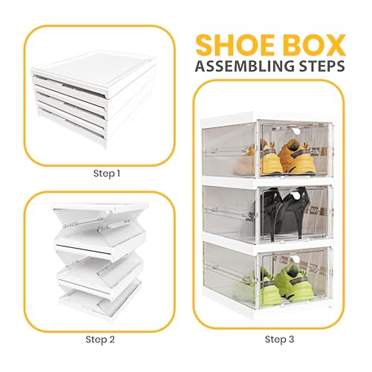 Utopia Home 3 Layers Foldable Shoe Organizer,Clear Plastic Stackable Shoe Organizer for Closet,Space Saving Shoe Storage Box,Foldable Shoe Storage Cabinet