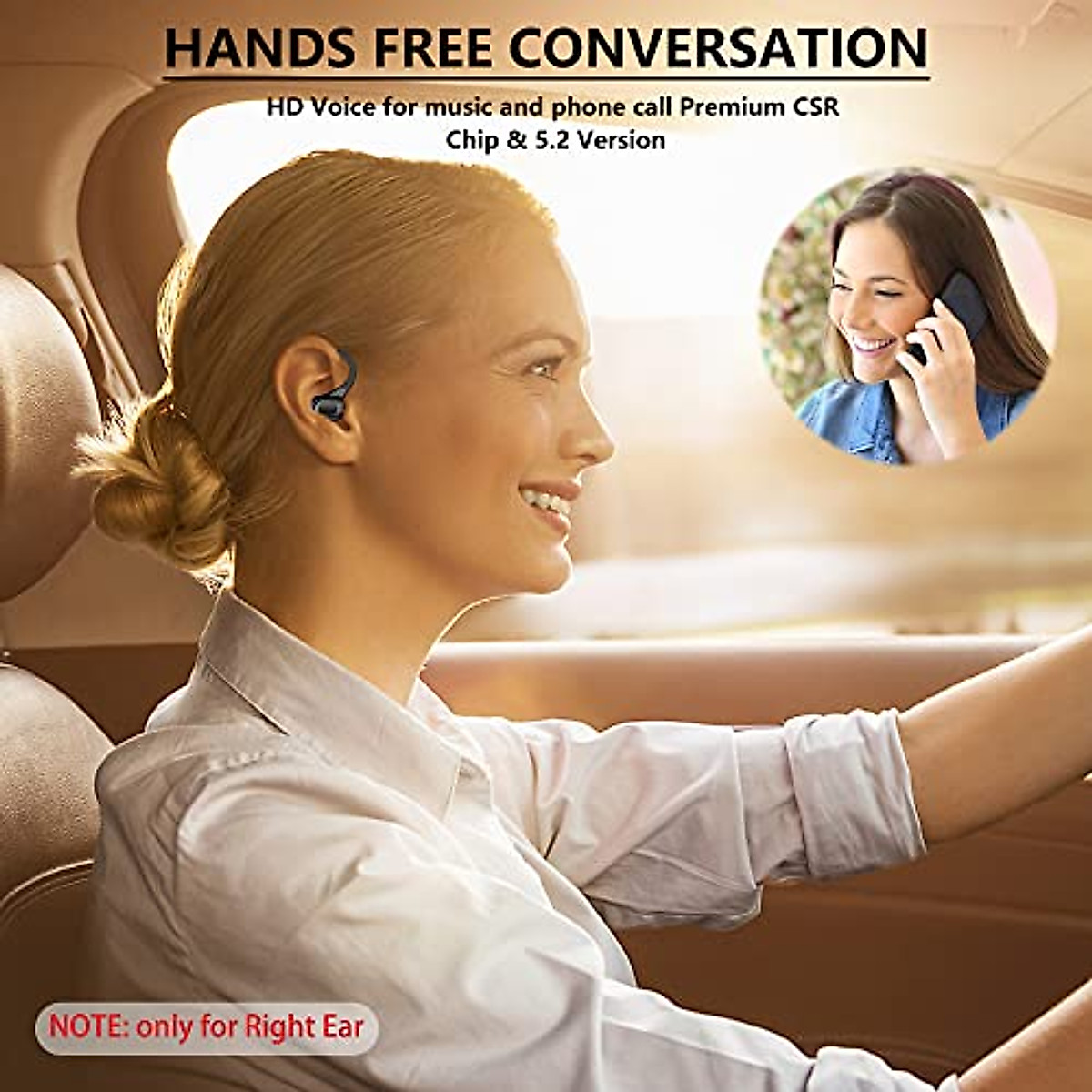 JAKPAK Bluetooth Earpiece for iPhone 13 Pro Max Wireless Bluetooth Headset V5.2, Driving Earpiece with Mic for Driving/Business/Office, Hands-Free Earphones for Galaxy S22 Ultra (Only for Right Ear)