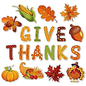 Whaline 47Pcs Fall Thanksgiving Cutouts with 100Pcs Glue Points Give Thanks Cut-Outs Autumn Assorted Pattern Cardboard Paper Cutting for Fall Theme Thanksgiving Classroom Bulletin Border Decor