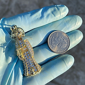 Bling Cartel La Santa Muerte Hip Hop Pendant Iced Charm Flooded Out 14K Gold Finish Small 2"
