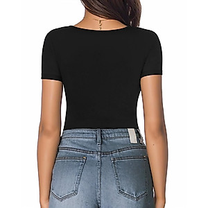 MANGOPOP Short Sleeve Body Suits Women Round Neck Bodysuits for Women Ribbed Bodysuit Shirts