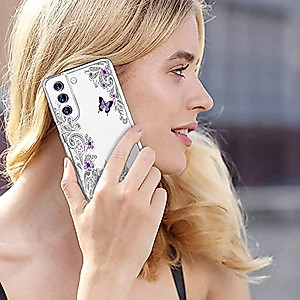White Lace Case for Samsung Galaxy S21 FE 5G,Butterfly Floral Flower Pattern for Women Girl Glitter Clear Ultra Slim Soft Silicone TPU Protective Cover Compatible for Samsung Galaxy S21 FE 6.4INCH