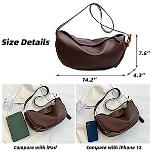 Mudono Crossbody Bag for Women Large Leather Shoulder Purse Casual Hobo Crossbody Handbag Lightweight Crescent Satchel