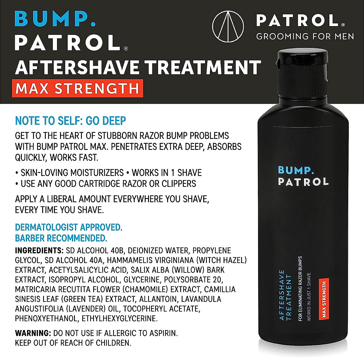 Bump Patrol Maximum Strength Aftershave Formula - After Shave Solution Eliminates Razor Bumps and Ingrown Hairs - 4 Ounces