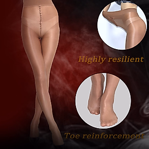 RUIBAVYA Shiny Oil Pantyhose Footed Glossy Tights 60D Shimmery Sheer Stockings High Waist Pantyhose for Women