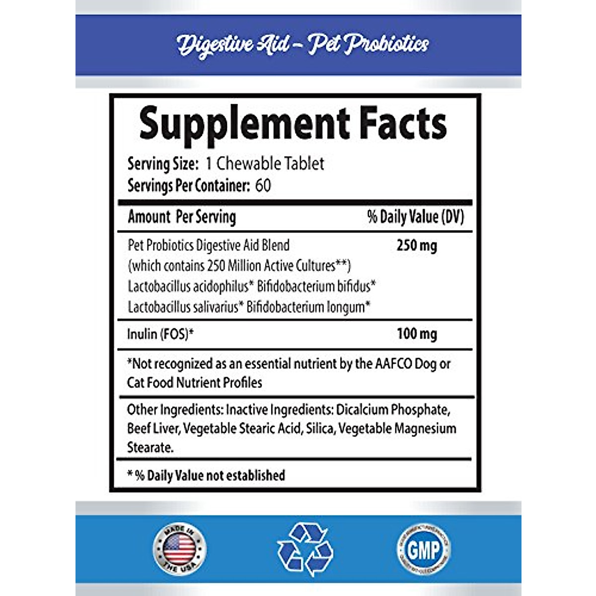 Dog Digestive Health - Advanced Formula - Digestive AID - PET PROBIOTICS - for Dogs - dicalcium Phosphate for Dogs - 2 Bottle (120 Chewable Tablets)