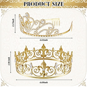 Henoyso 4 Pcs Prom King and Queen Crowns for Men Women King Queen Tiara Crystal Headband Homecoming Costume Party Favor(Gold, Silver, Elegant)