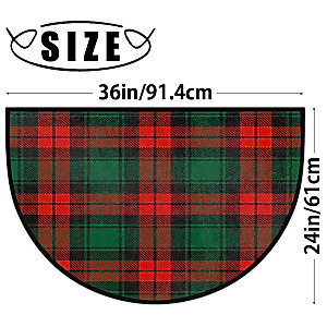 FengQuGou Christmas Balfour Plaid Half Round Doormat Red Green Washable Semi Circle Area Rug Non Slip Absorbent Half Moon Rug for Indoor Outdoor Bathroom Kitchen Living Room Fireplace Floor Mat