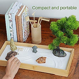 ENSO - Japanese Zen Garden for Desk - Extra Large 16" x 8" Desktop Mini Zen Garden with White Sand, Artificial Bonsai Tree, Rocks, Rakes & Accessories - Zen Gifts Sand Garden Kit for Office Decor