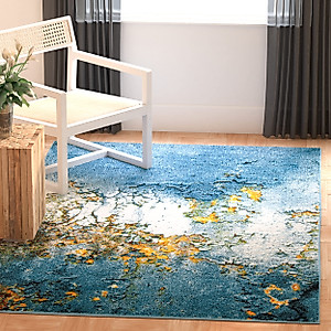 SAFAVIEH Glacier Collection 8' x 10' Blue/Gold GLA125M Modern Abstract Non-Shedding Living Room Bedroom Dining Home Office Area Rug