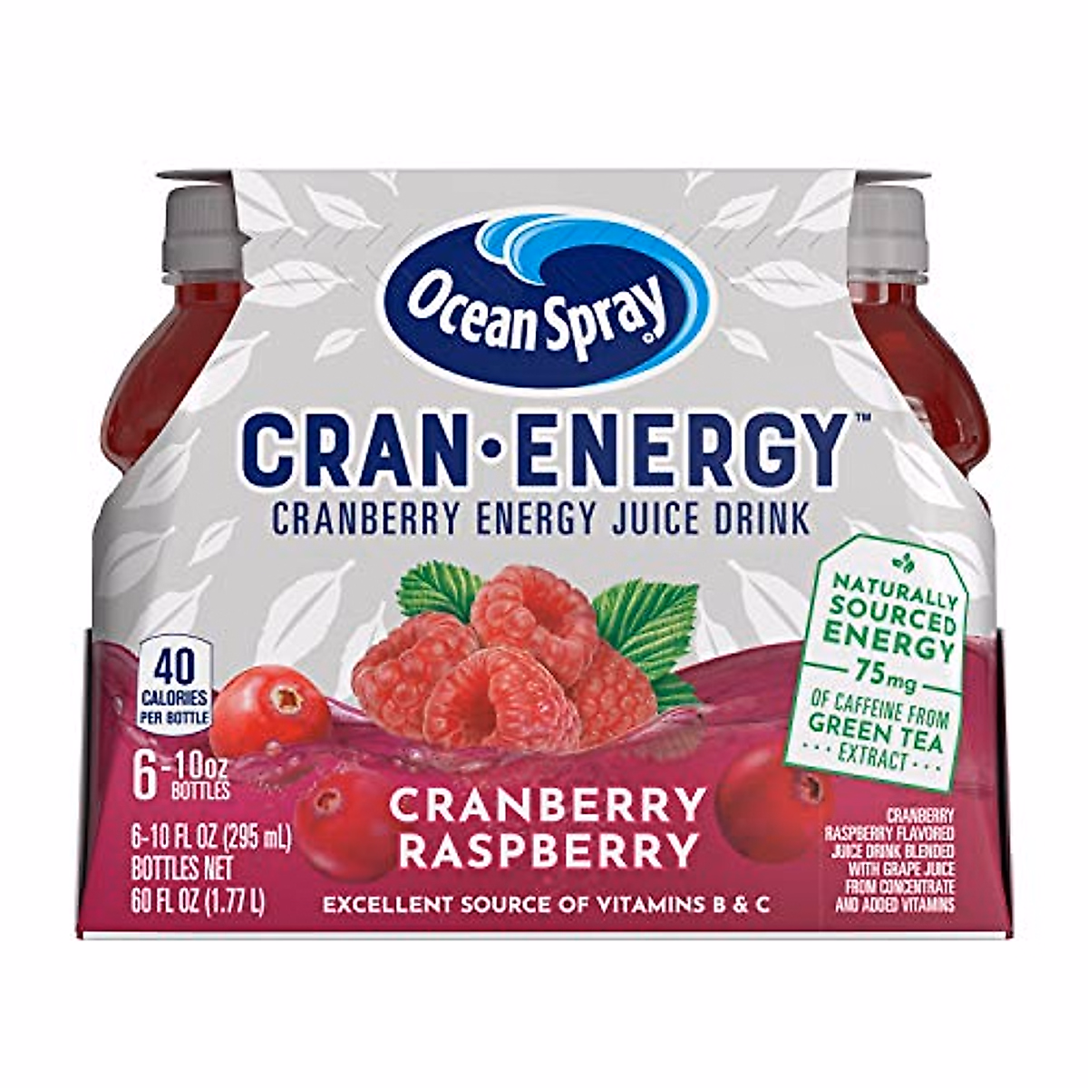 Ocean Spray, Cran-Energy Cranberry Raspberry Energy Juice Drink, 10 Fl Oz Bottles, 6 Ct