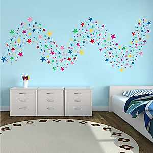 ANFRJJI Colorful Star Wall Sticker - Colorful Star Wall Decal - Colorful Star Wall Art - PVC Removable Wall Decor for Kids Room - Rainbow Colors Primary 6 Colors Star Decals - 318 piece Color Stars