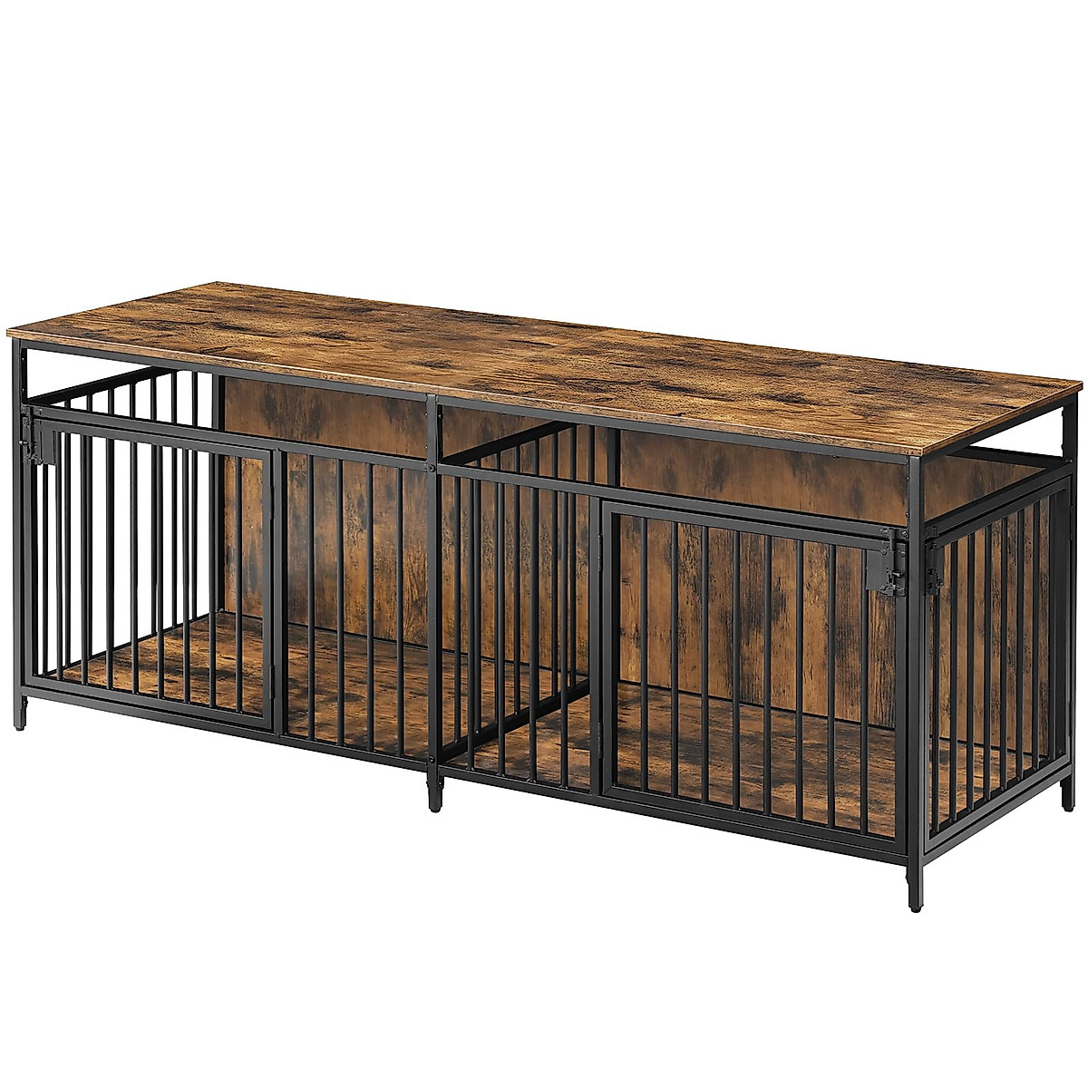 HOOBRO Dog Crate Furniture, 62.9" Dog Kennel Indoor End Table with Removable Divider, Three Doors Wooden Cage for Large/Medium/Small Dog, Heavy-Duty Chew-Resistant, Rustic Brown and Black BF160GW03